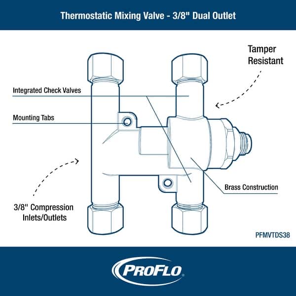 PROFLO PFMVTD38 3/8" Thermostatic Mixing Valve - Two Outlets - Rough Brass - Bed Bath & Beyond ...